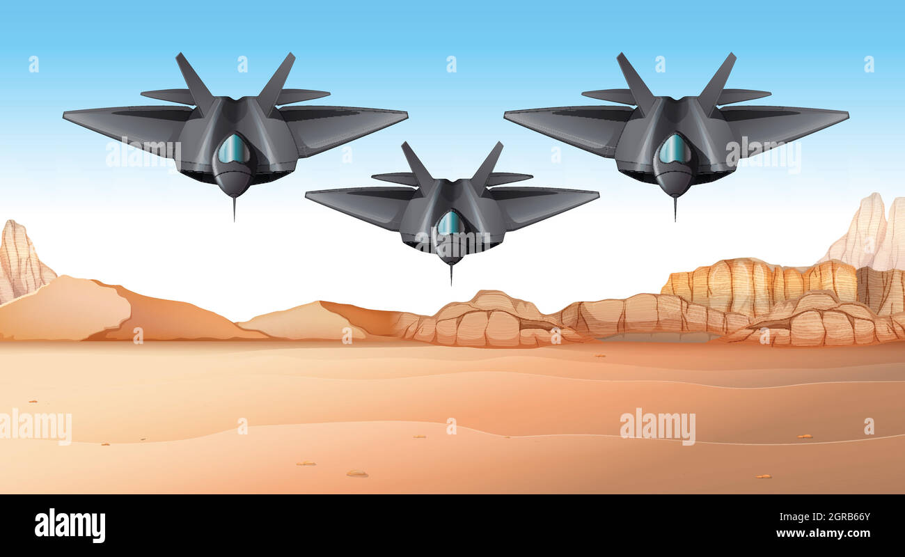 Three fighting jets flying over desert Stock Vector Image & Art - Alamy