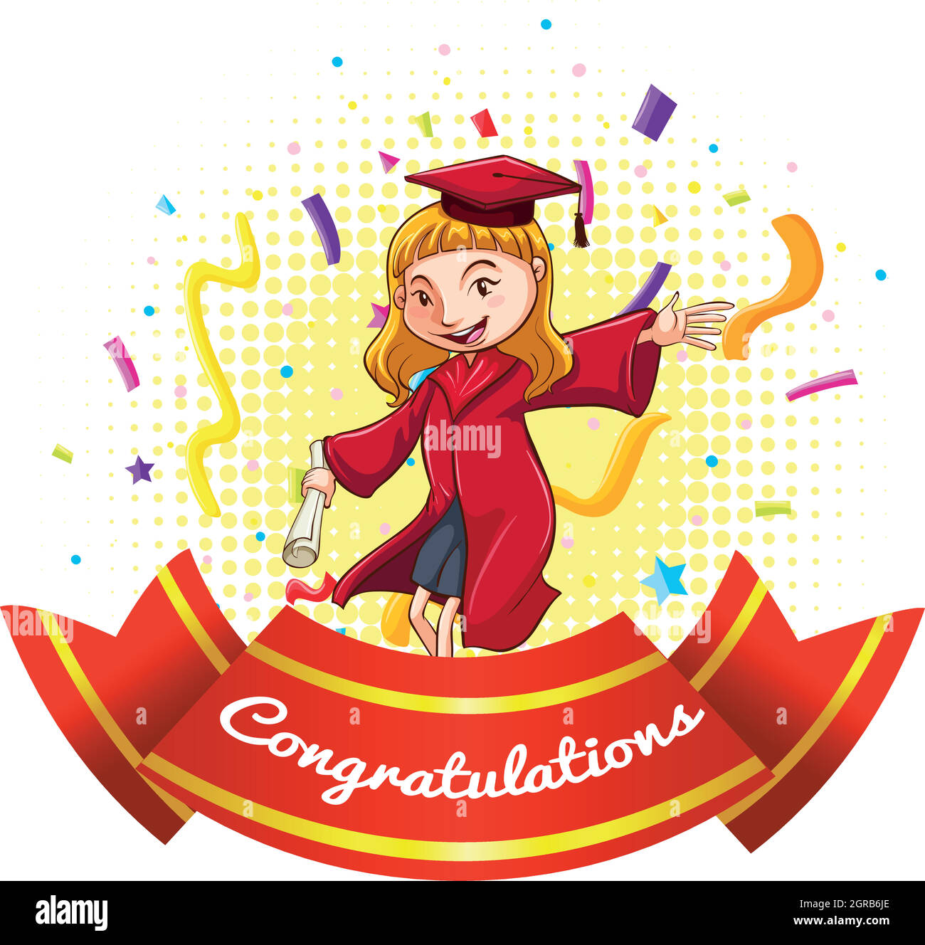 Congratulations sign with girl in graduation gown Stock Vector Image ...
