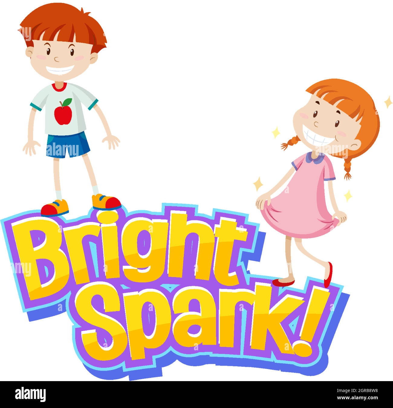 Font design for word bright spark with two cute kids Stock Vector Image ...
