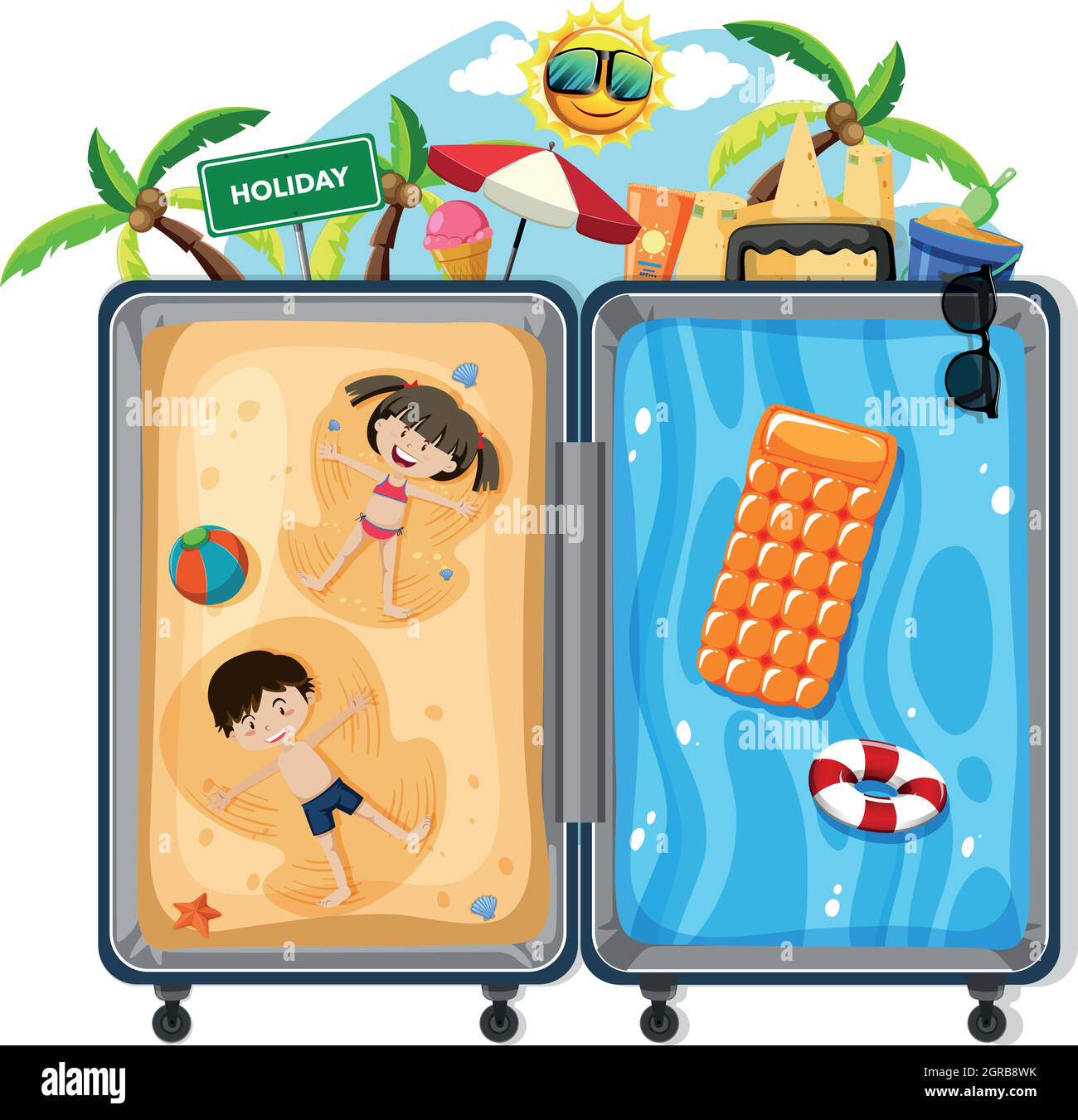 Kids on summer vacation suitcase Stock Vector Image & Art - Alamy