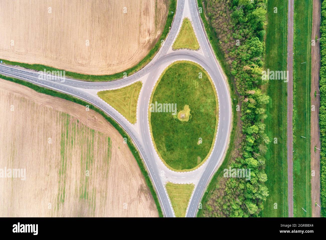 Aerial View Of Circle Crossroad Stock Photo - Alamy