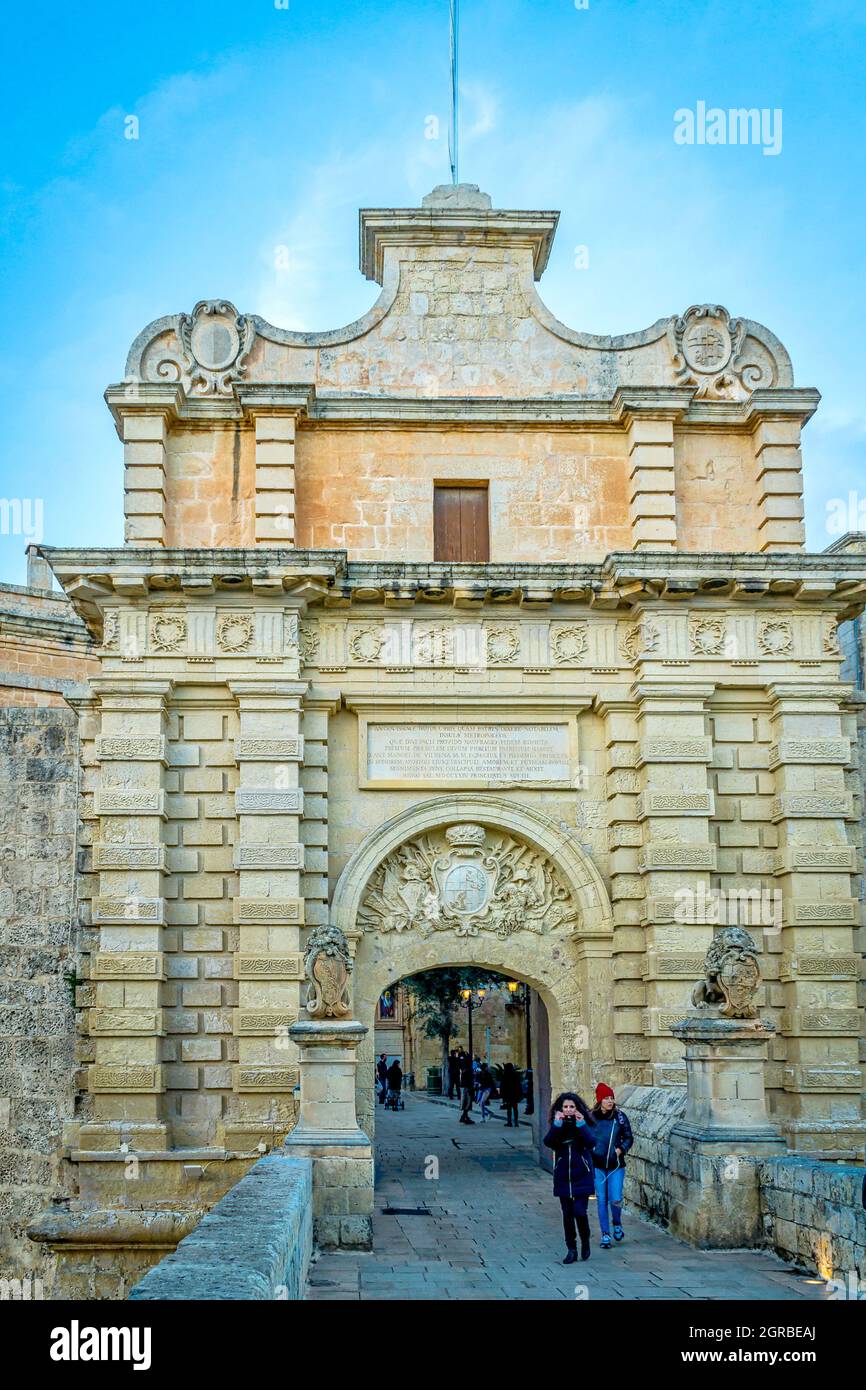 Main Gate or Notabile Gate, the entrance to the citadel of Mdina, known ...