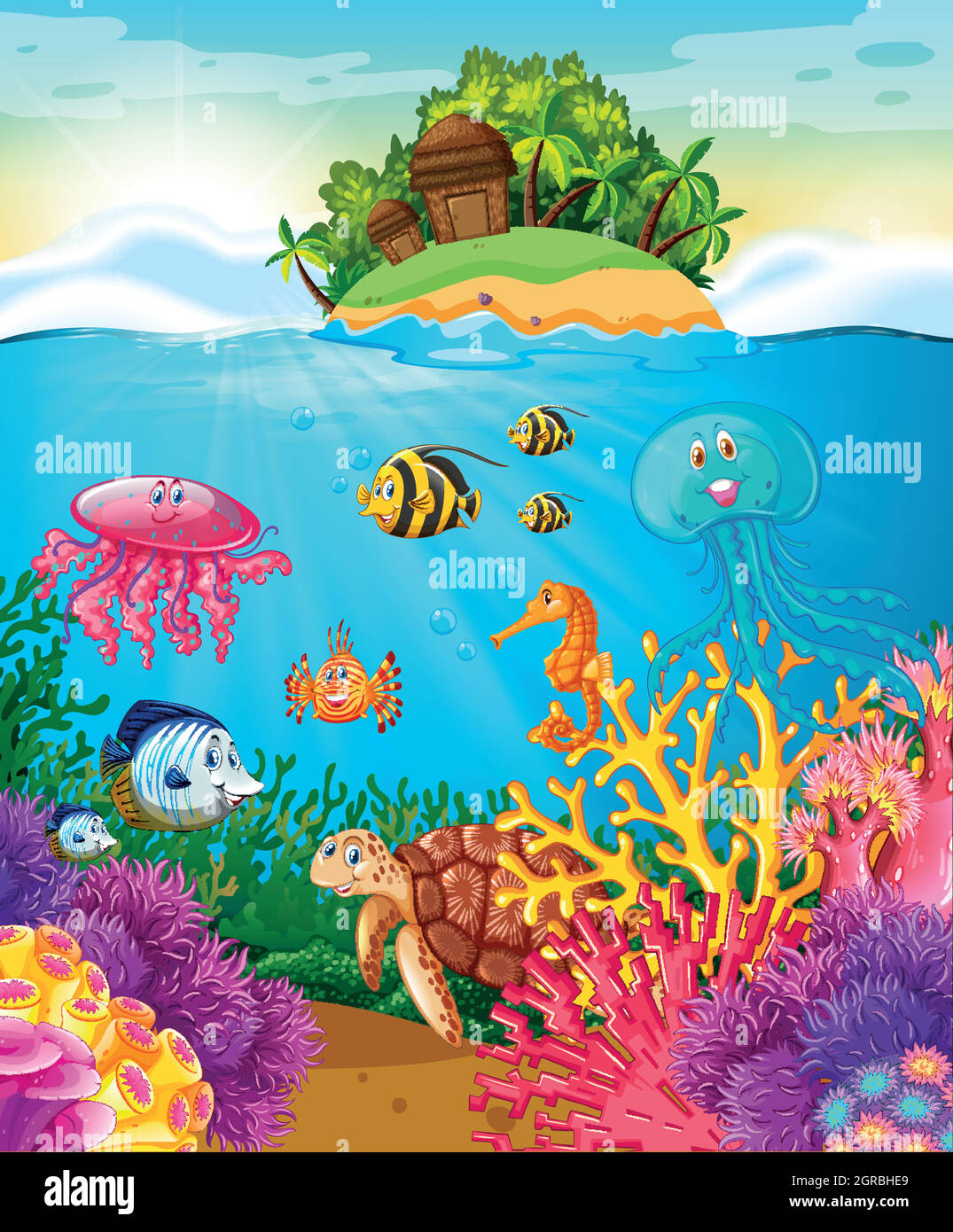 Sea animals swimming under the sea Stock Vector Image & Art - Alamy