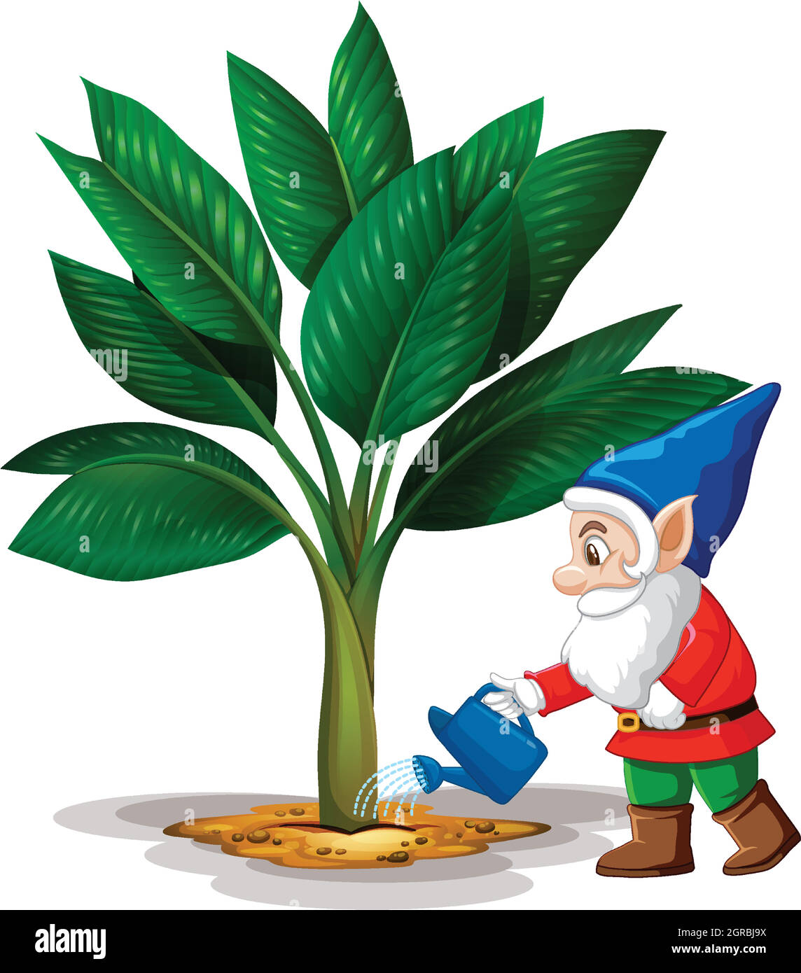 Goblin watering tree position in cartoon character on white background ...