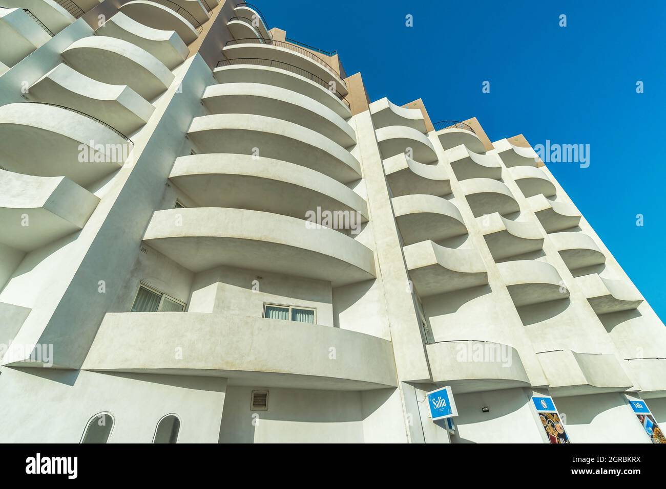 Modern architecture of Bugibba, popular tourist destination in the ...