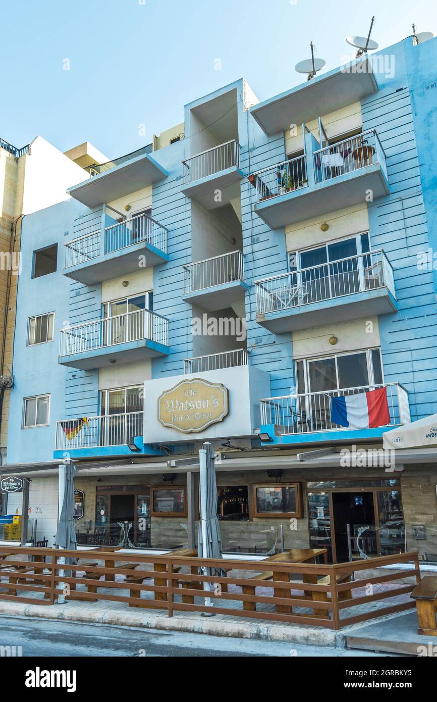 Modern architecture of Bugibba, popular tourist destination in the ...