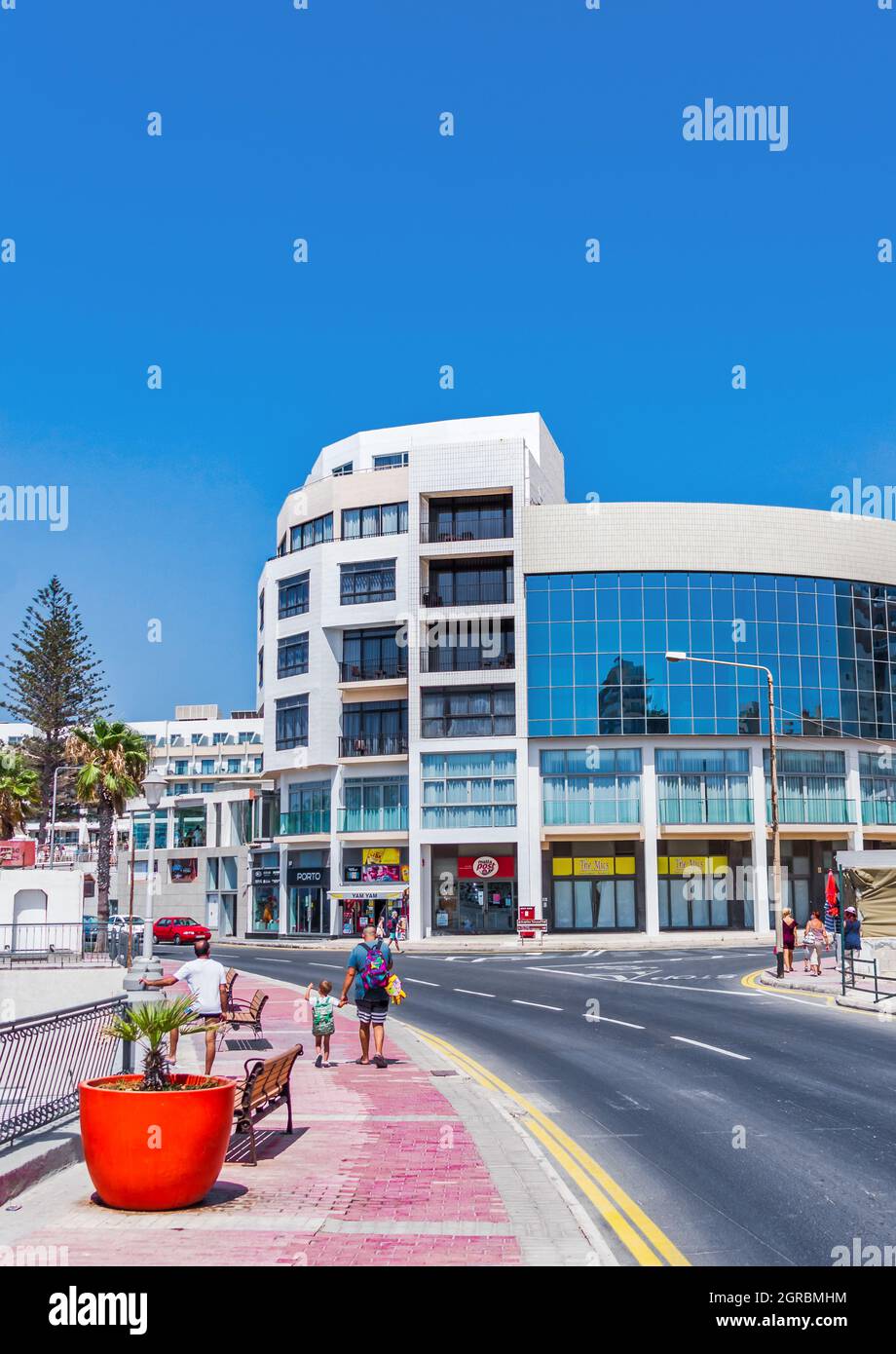 Modern architecture of Bugibba, popular tourist destination in the ...