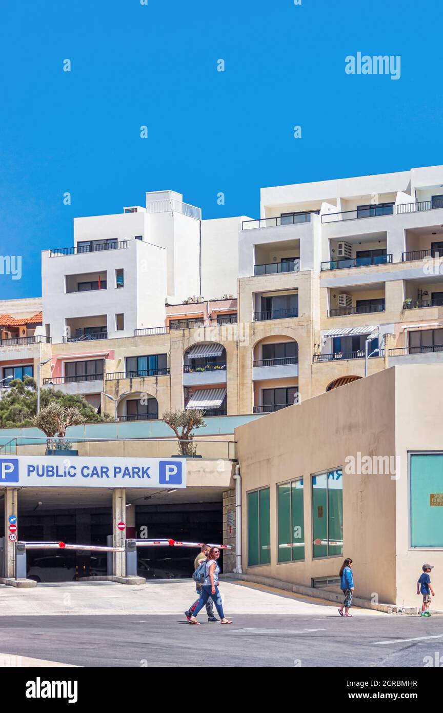 Modern architecture of Bugibba, popular tourist destination in the ...