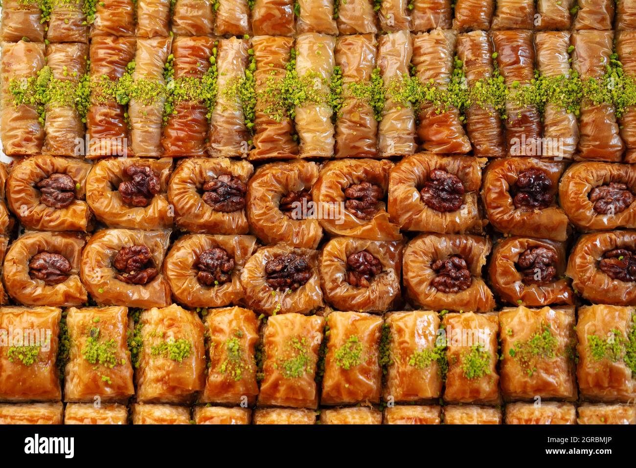 Top view food pattern texture of Turkish baklava Stock Photo - Alamy