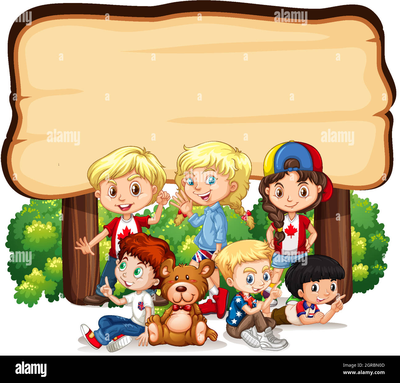 Banner template design with kids under wooden sign Stock Vector Image ...