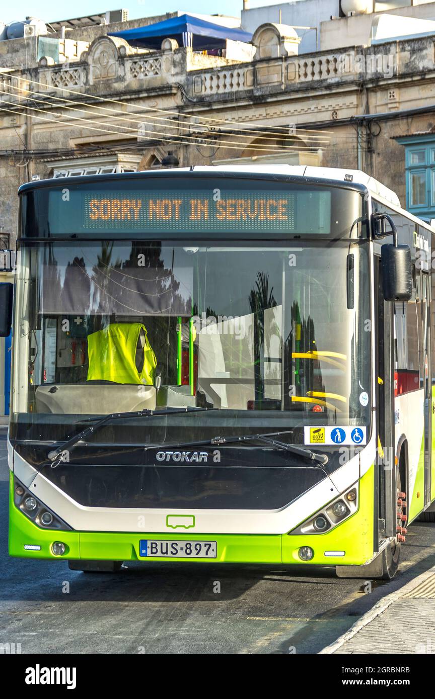 Bus on the street of one of the small Maltese towns - Rabat, Malta ...