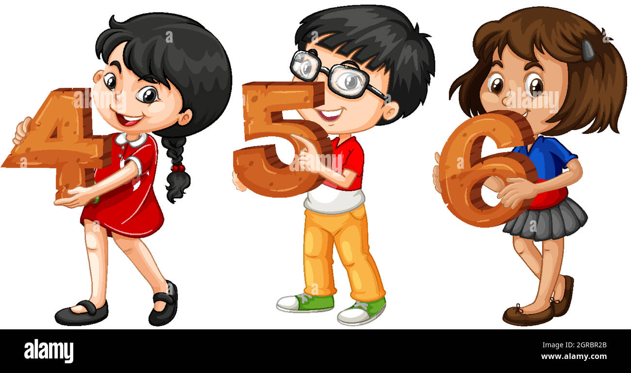 Different three kids holding math number Stock Vector Image & Art - Alamy