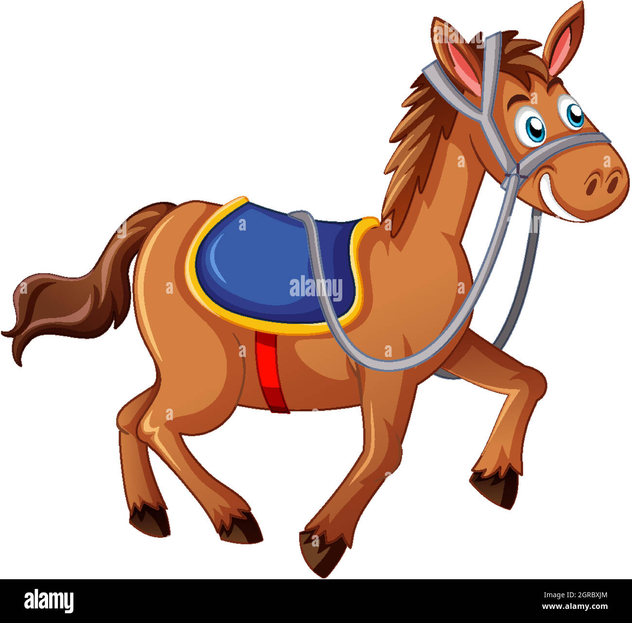 A horse with saddle cartoon character on white background Stock Vector ...