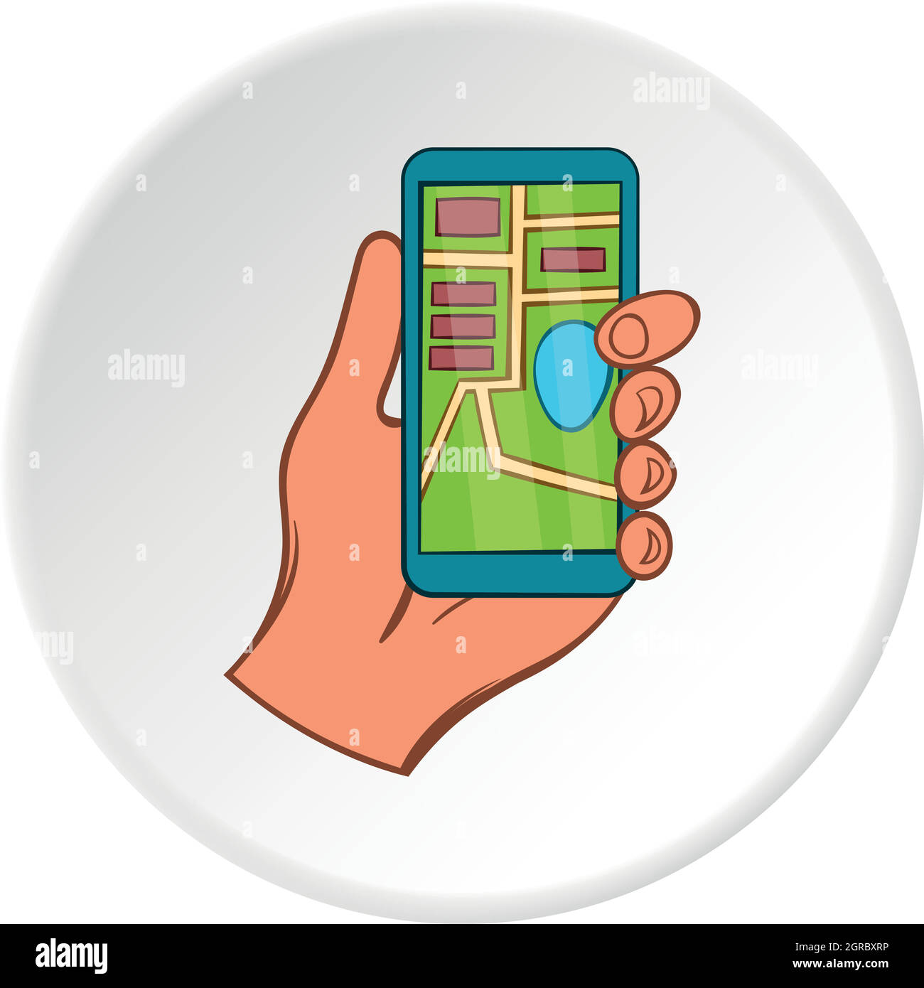 Hand holding phone with GPS icon, cartoon style Stock Vector Image ...
