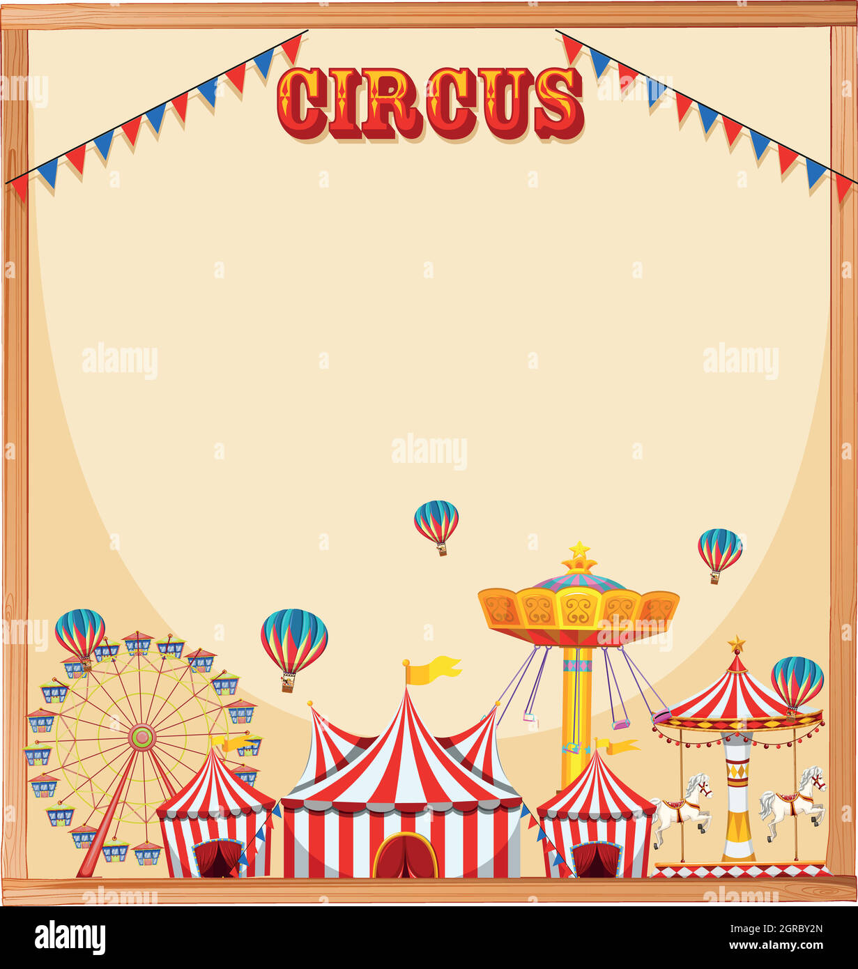 Blank circus template frame with text, rides, flags Stock Vector Image ...