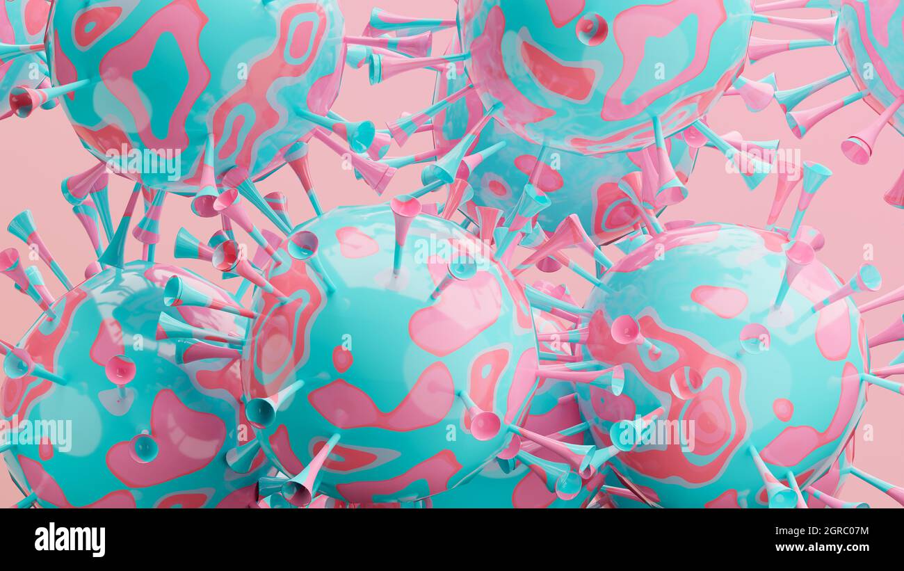 Cartoon colorful virus mutation. Cells of the covid 19 virus move ...