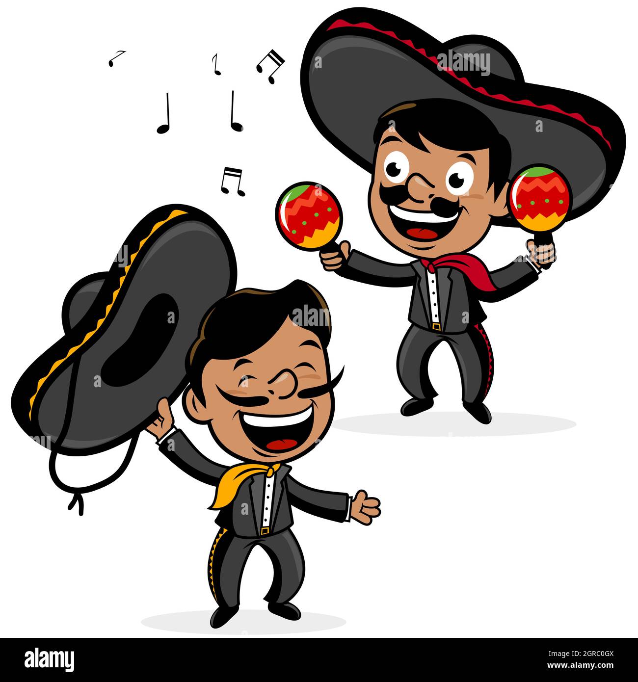 Cartoon Mexican mariachi musicians men with sombreros, singing and ...