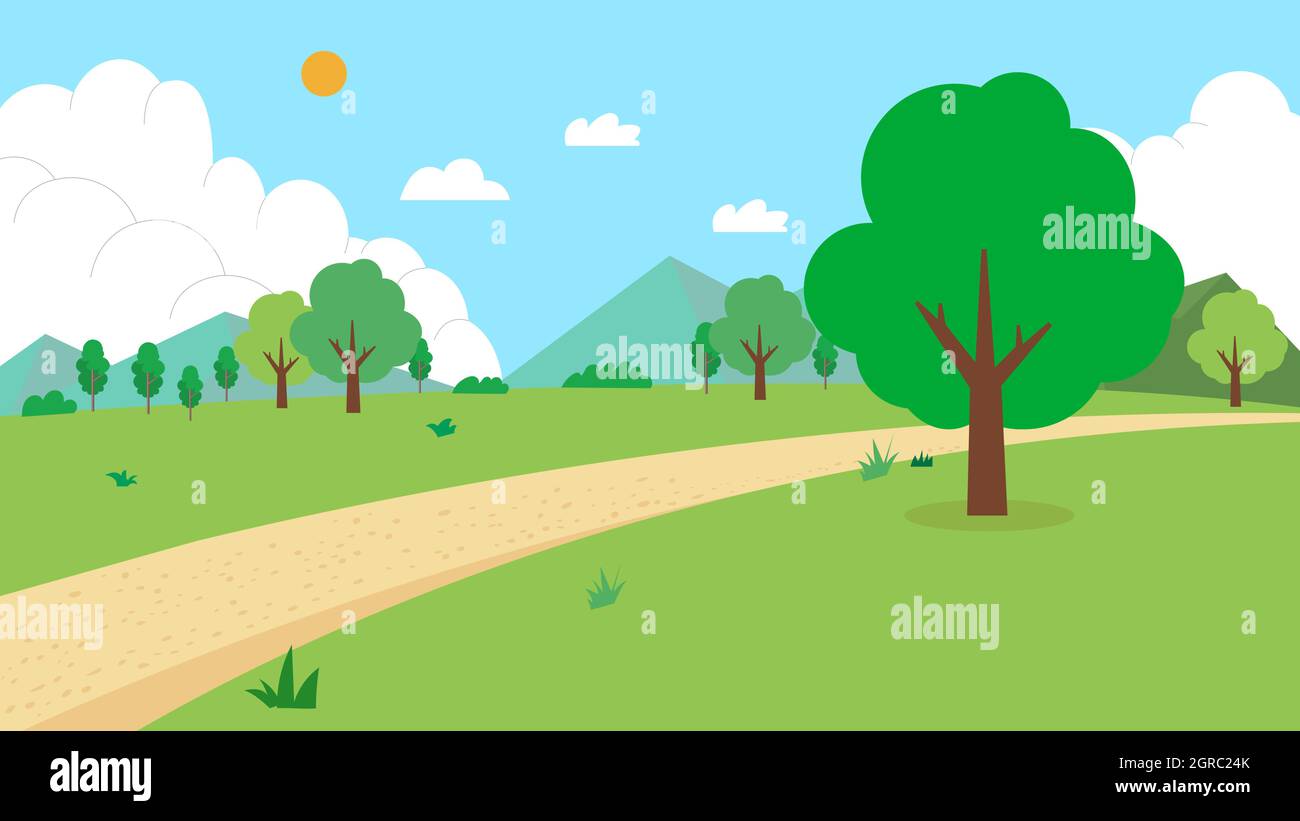 Nature landscape with road vector illustration.Field with mountain ...