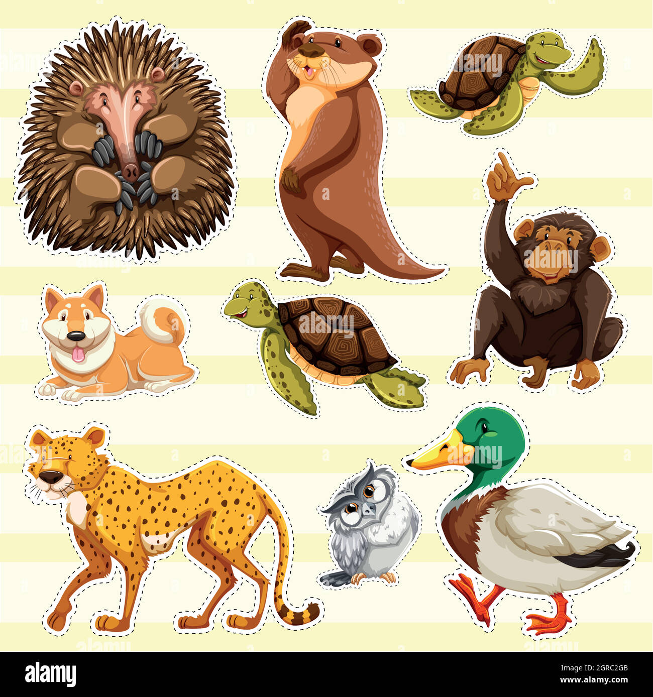 Sticker design for wild animals on yellow background Stock Vector Image ...