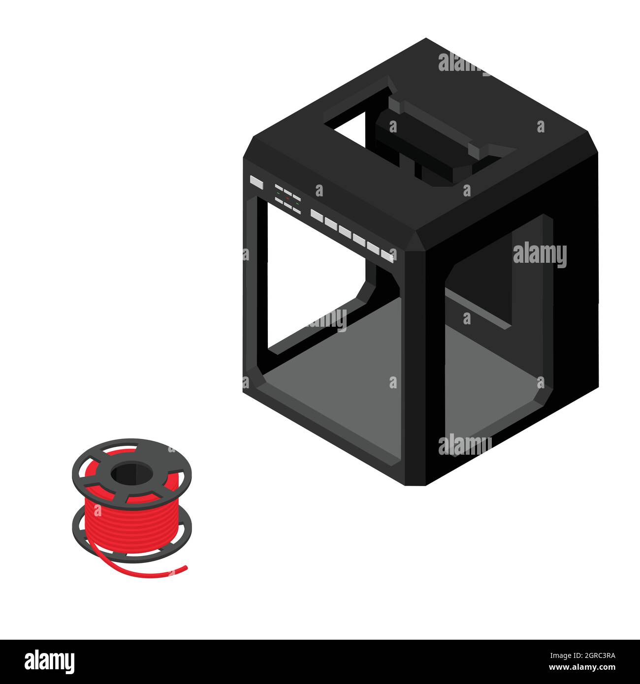 Modern 3D printer and printing supplies isolated on white background ...