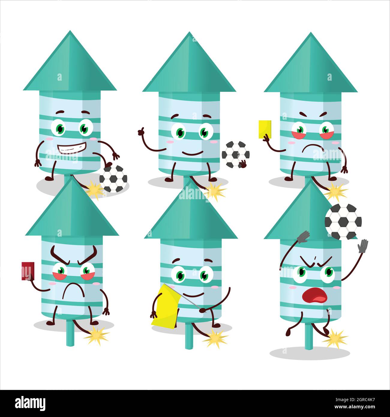 Rocket firework green cartoon character working as a Football referee ...