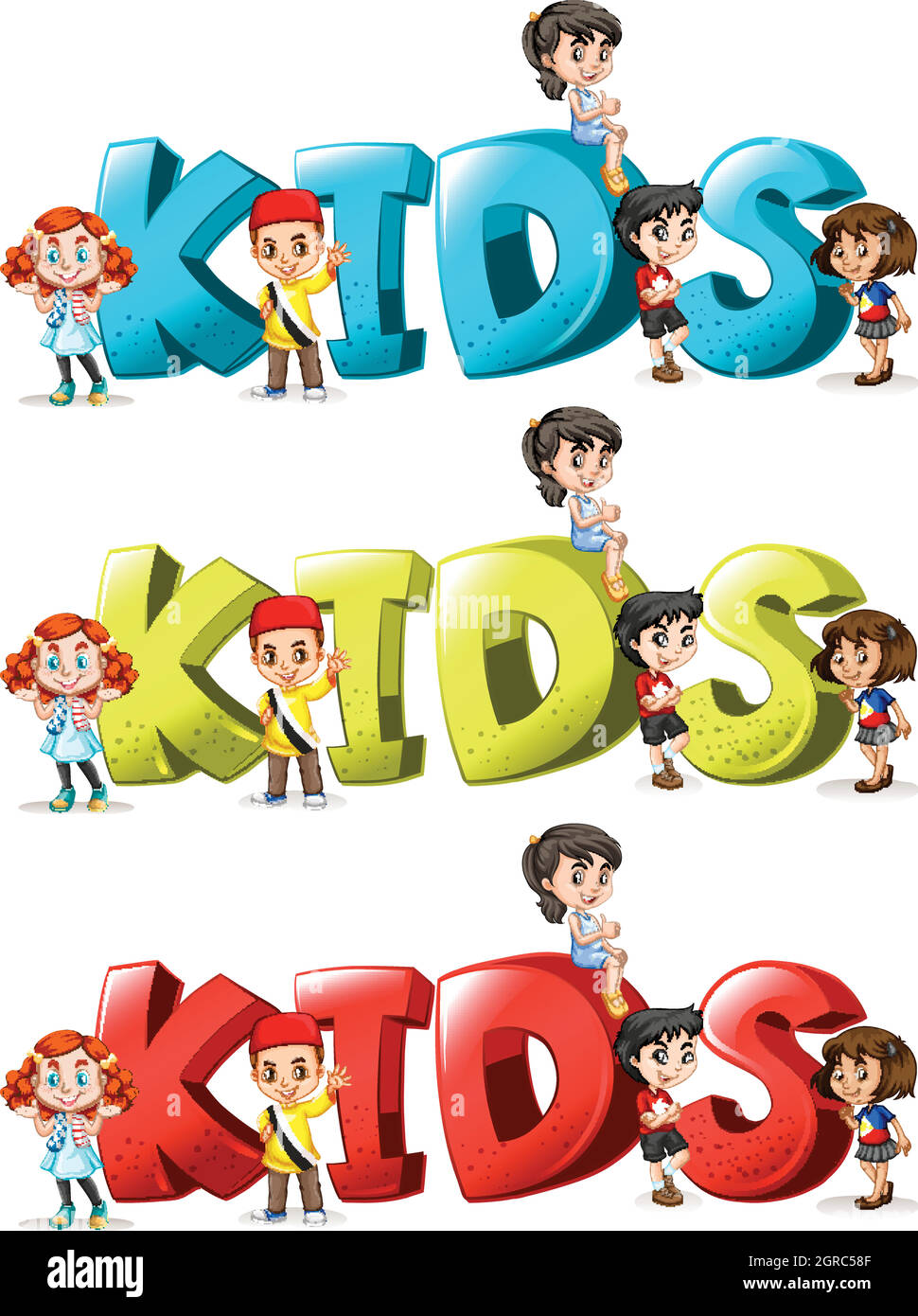 Font design for word kids in three colors Stock Vector Image & Art - Alamy