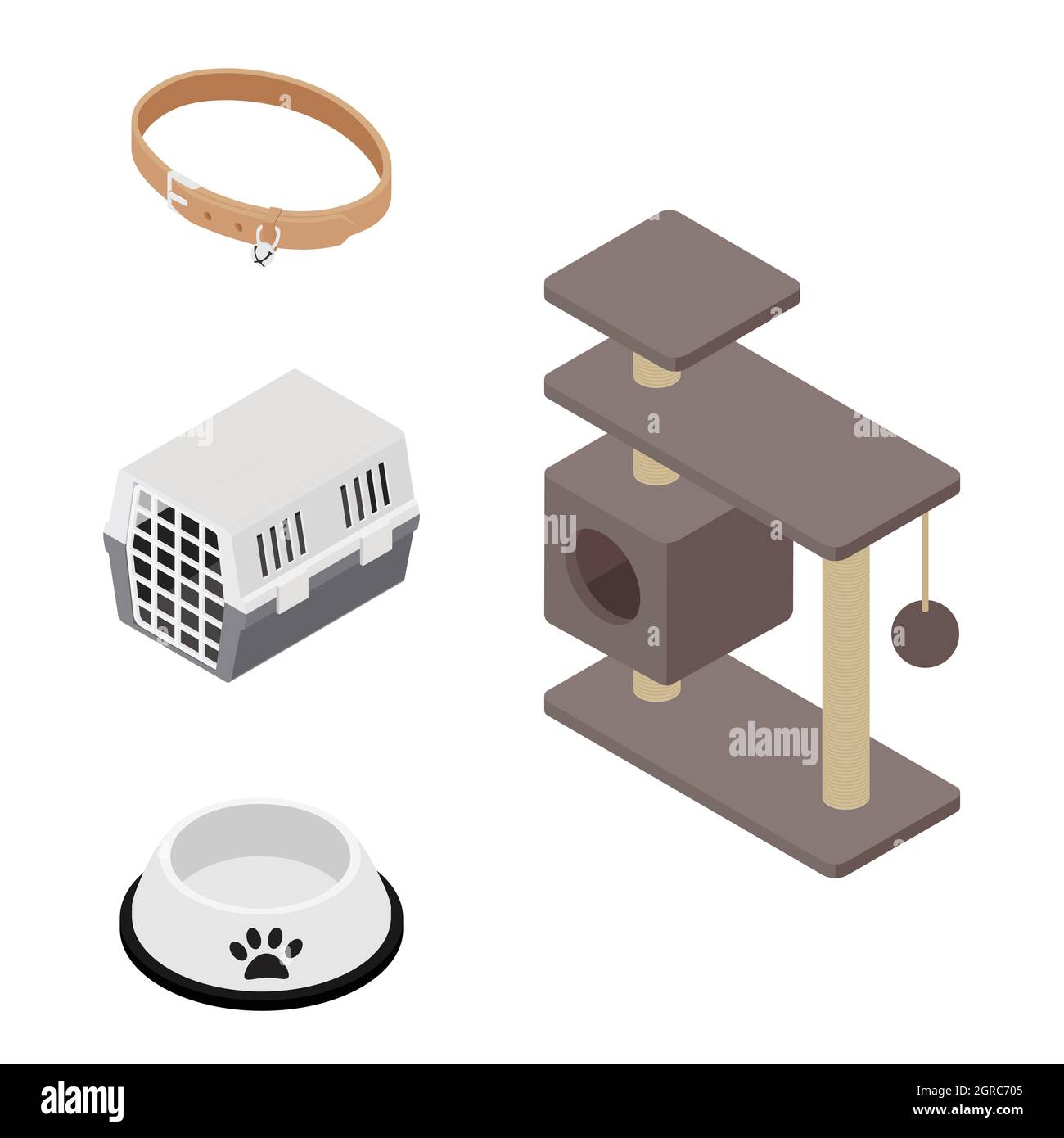 Pet accessories food bowl, collar, pet carrier, cat tree house with ...