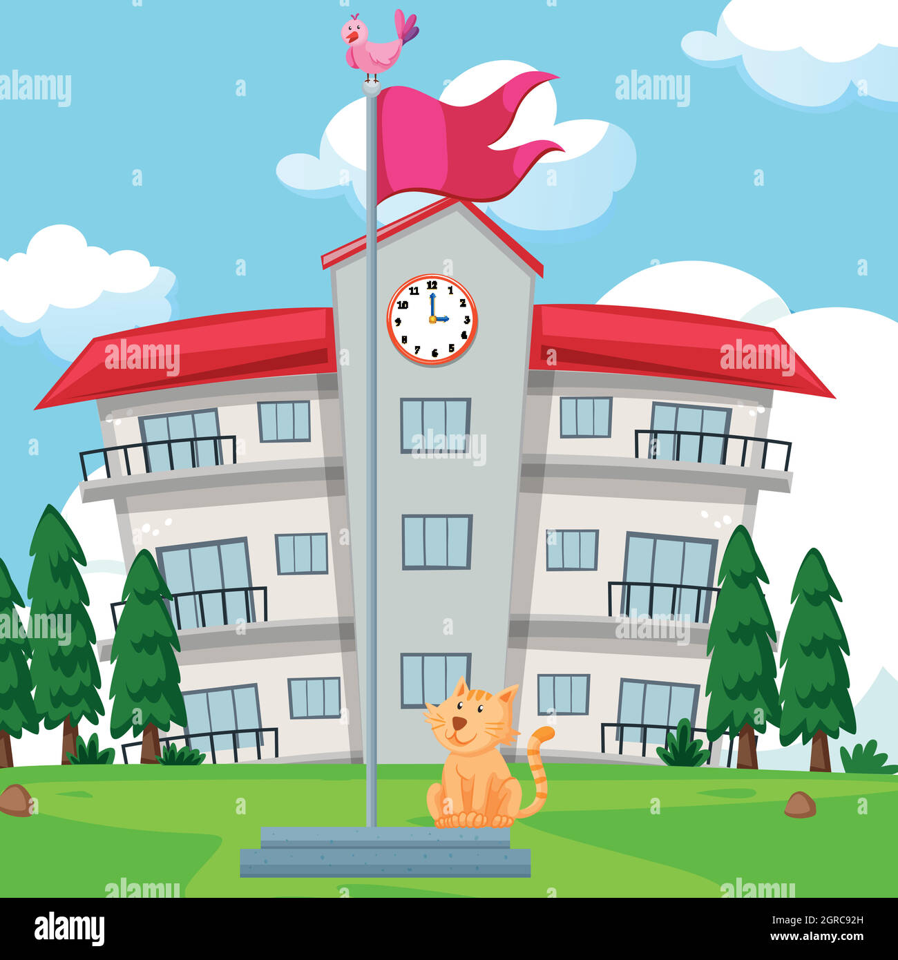 School building and flag in the lawn Stock Vector Image & Art - Alamy