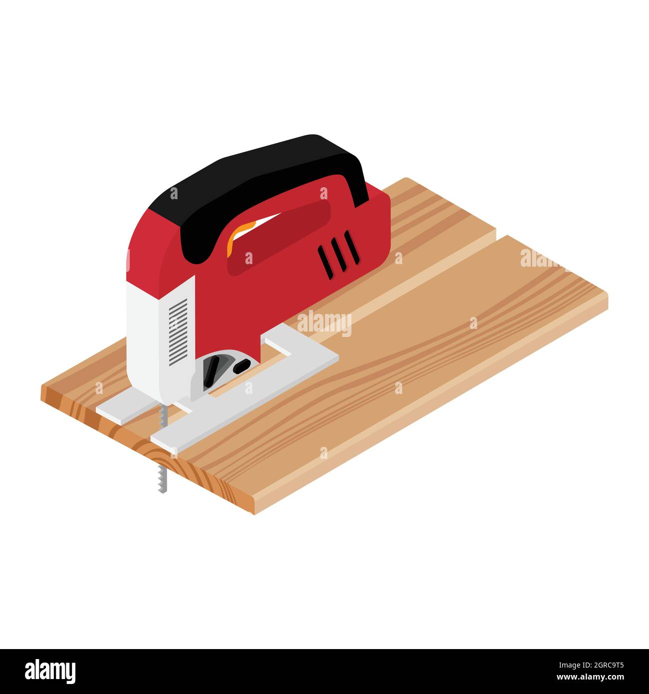 Working with electric jigsaw isolated on white background isometric ...