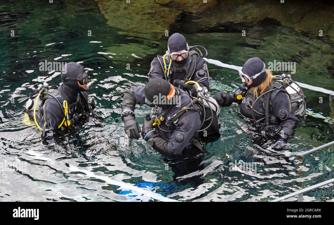 Snorkeling at Silfra rift, cold waters in Iceland Stock Photo - Alamy