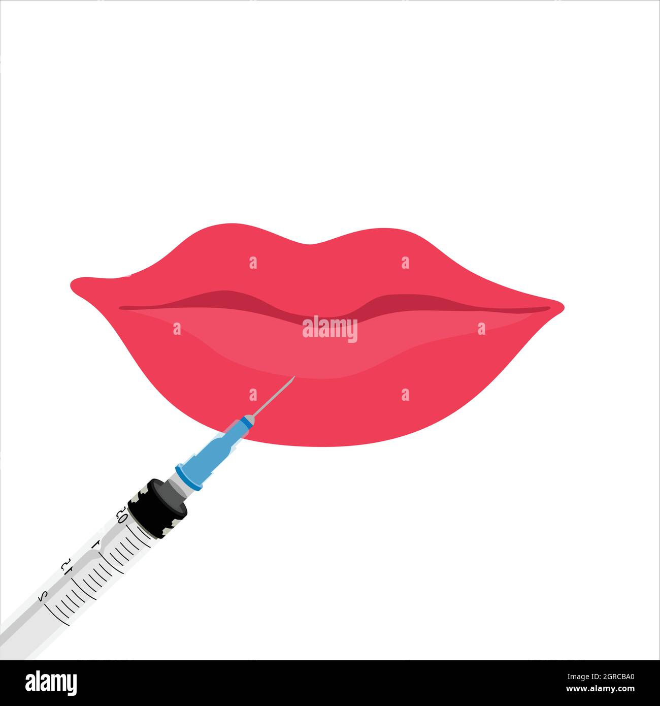 Sensual beautiful female lips, procedure lip injection. Syringe near ...