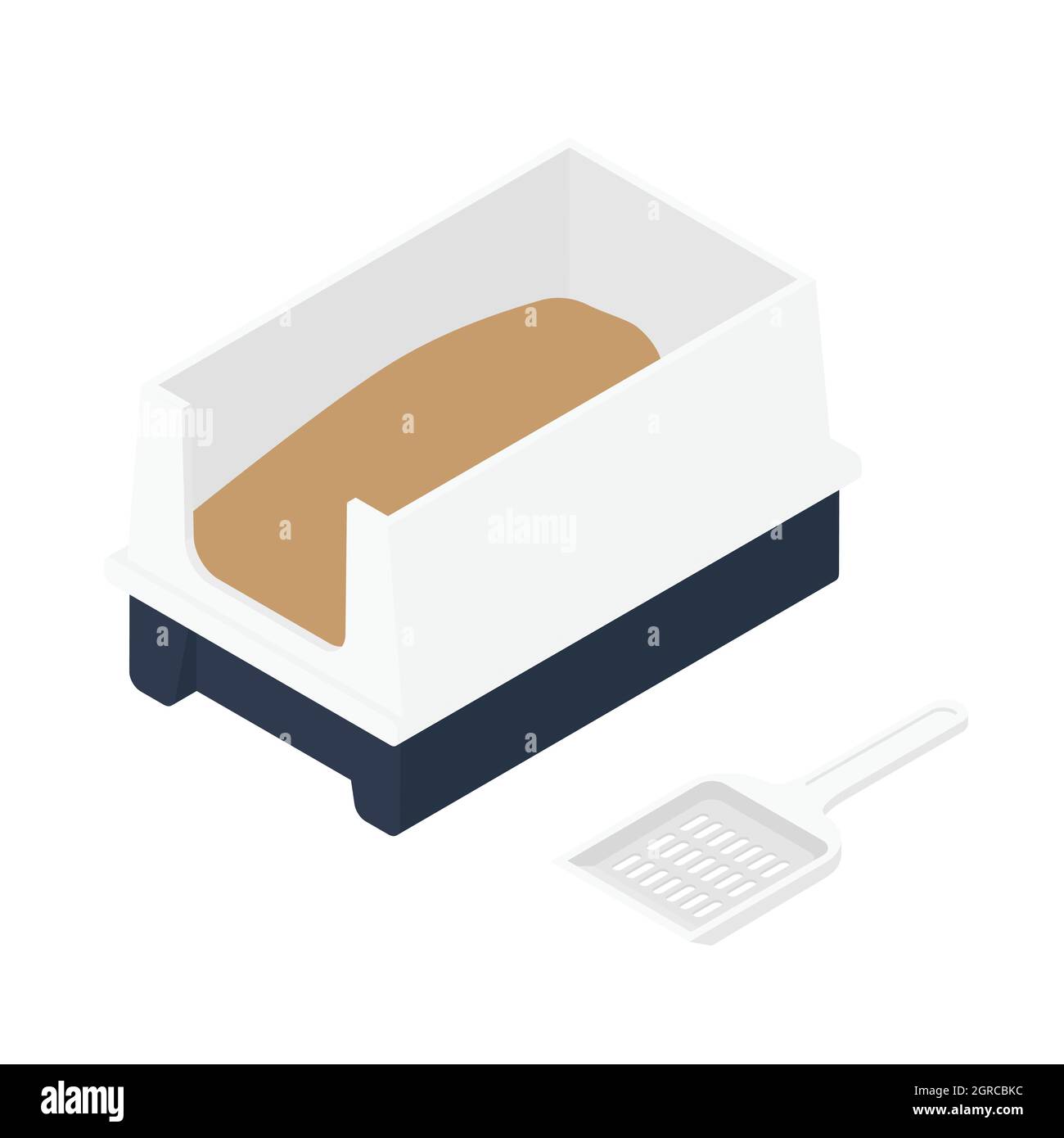 Cat litter box with scoop isolated on white background isometric view ...