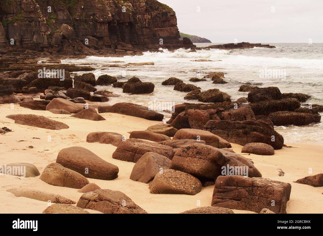 A view at Sandwood bay, Cape Wrath, Sutherland, Scotland showing the ...