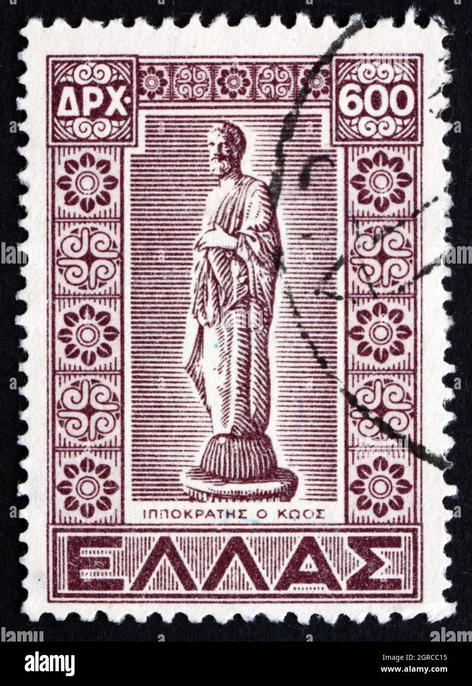 GREECE - CIRCA 1947: a stamp printed in the Greece shows Statue of ...