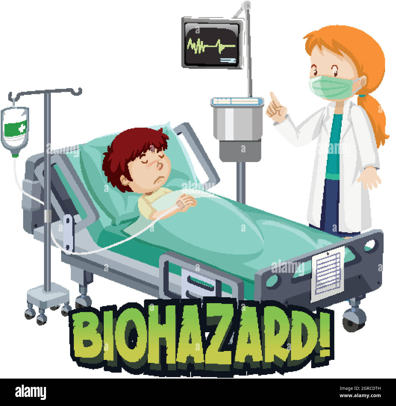 Poster design for coronavirus theme with sick boy in bed Stock Vector ...