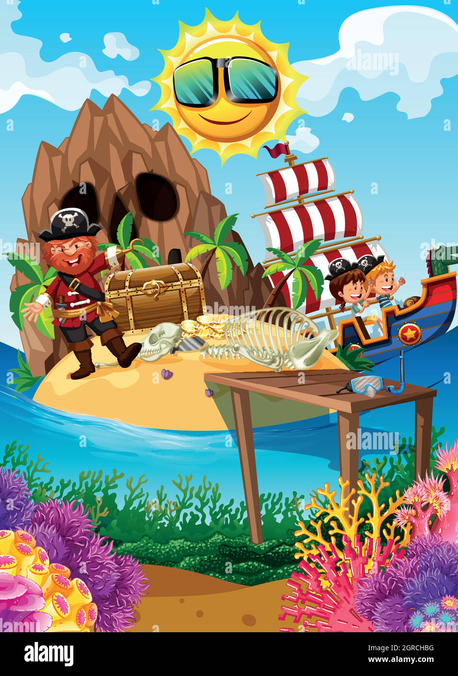 Pirate on an Island with treasure Stock Vector Image & Art - Alamy