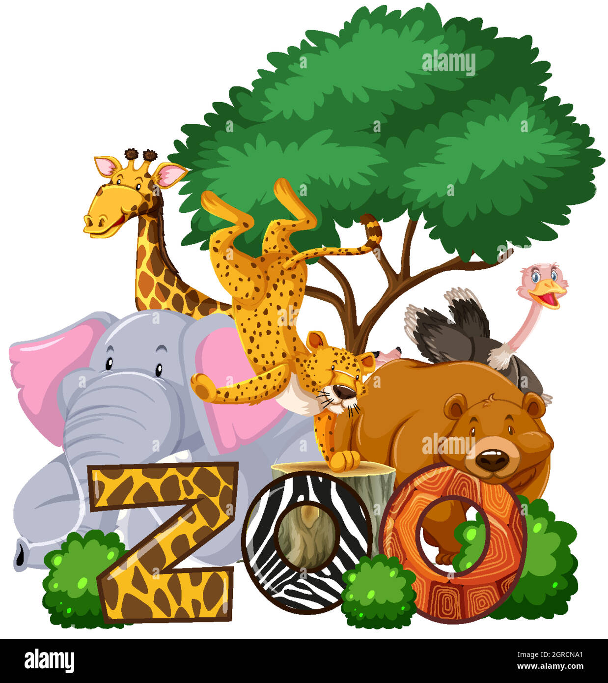 Group of animals under the tree with zoo sign Stock Vector Image & Art ...