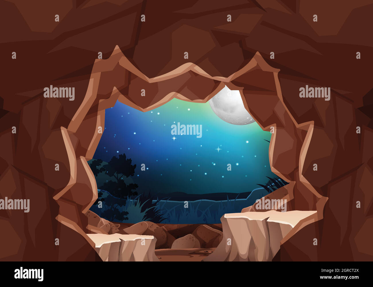 A moonlight cave landscape Stock Vector Image & Art - Alamy