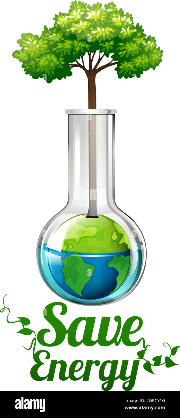 Save energy sign with tree in flask Stock Vector Image & Art - Alamy