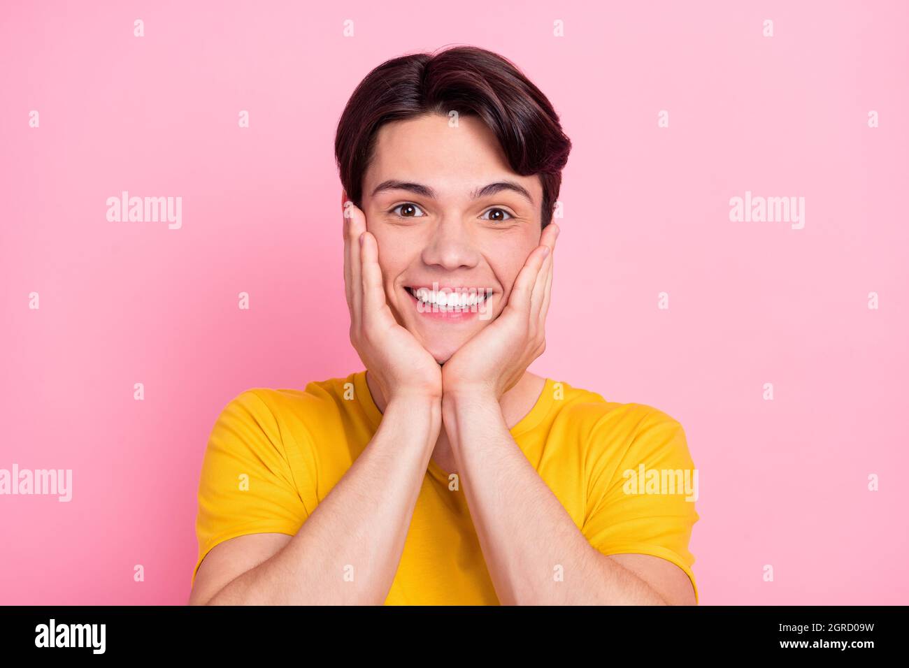 Photo of young handsome guy happy positive toothy smile stomatology ...