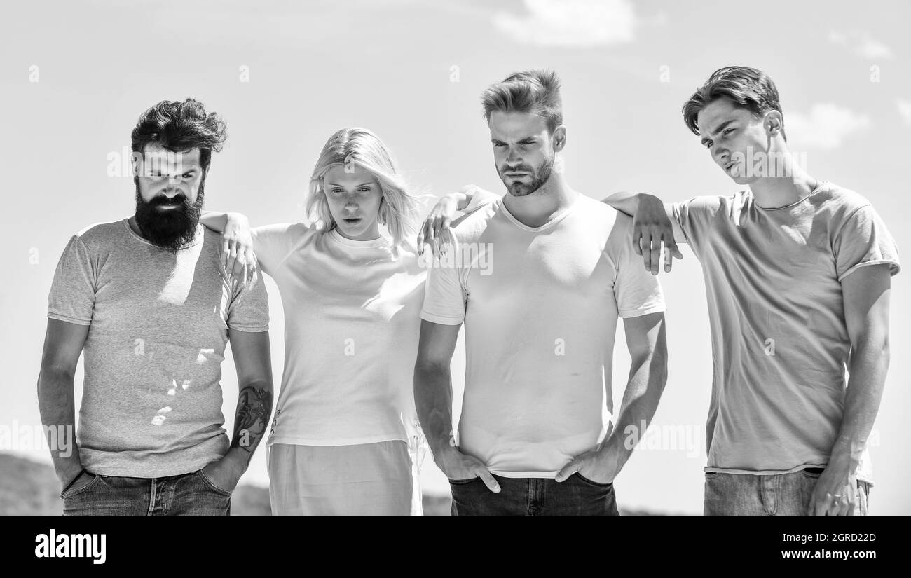 Group sad people. Go social. Youth psychology. Young people bonding ...