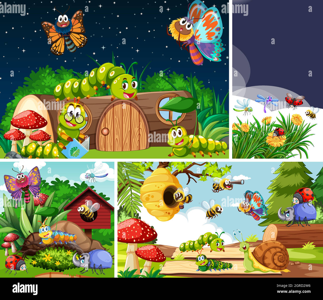 Set of different insects living in the garden background Stock Vector ...