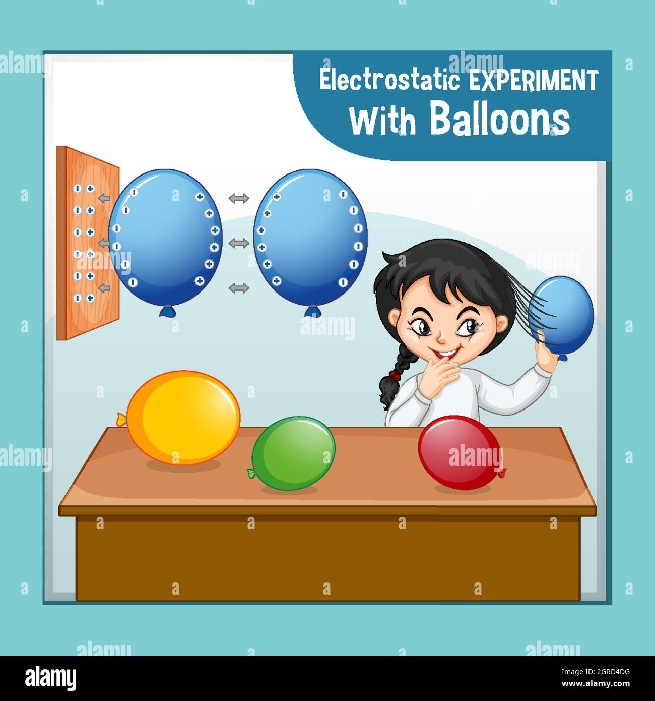 Electrostatic science experiment with scientist girl illustration Stock ...