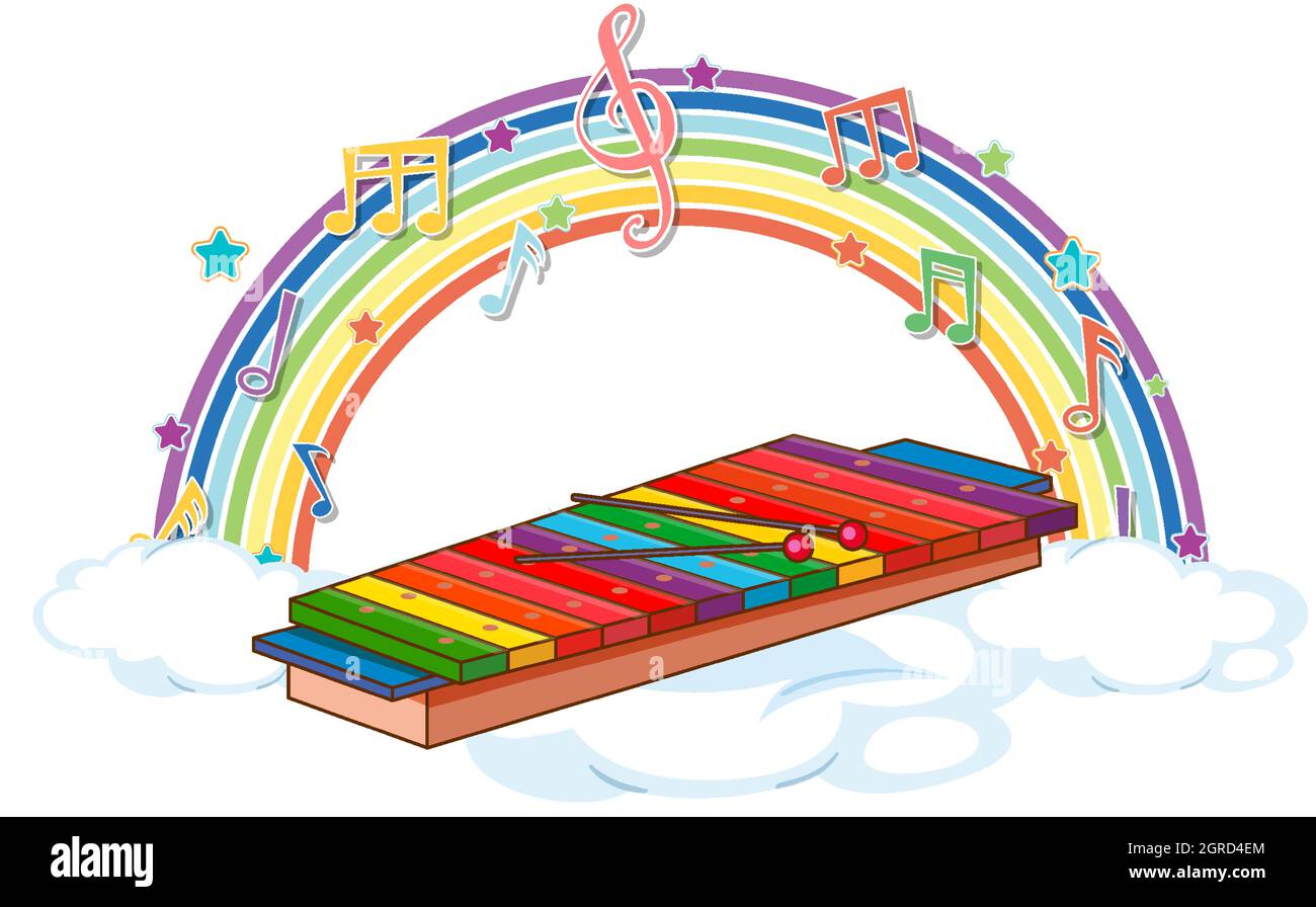 Xylophone with melody symbols on rainbow illustration Stock Vector ...