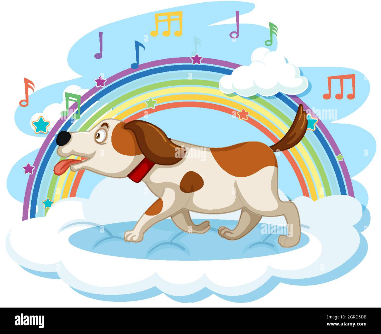 Cute dog on the cloud with rainbow illustration Stock Vector Image ...