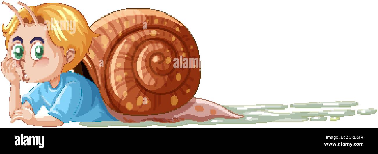 Snail boy cartoon character on white background illustration Stock ...