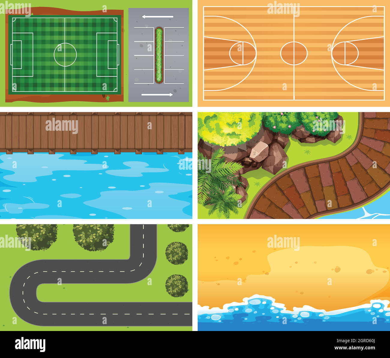 Set of top view aerial scenes in nature and outdoors Stock Vector Image ...