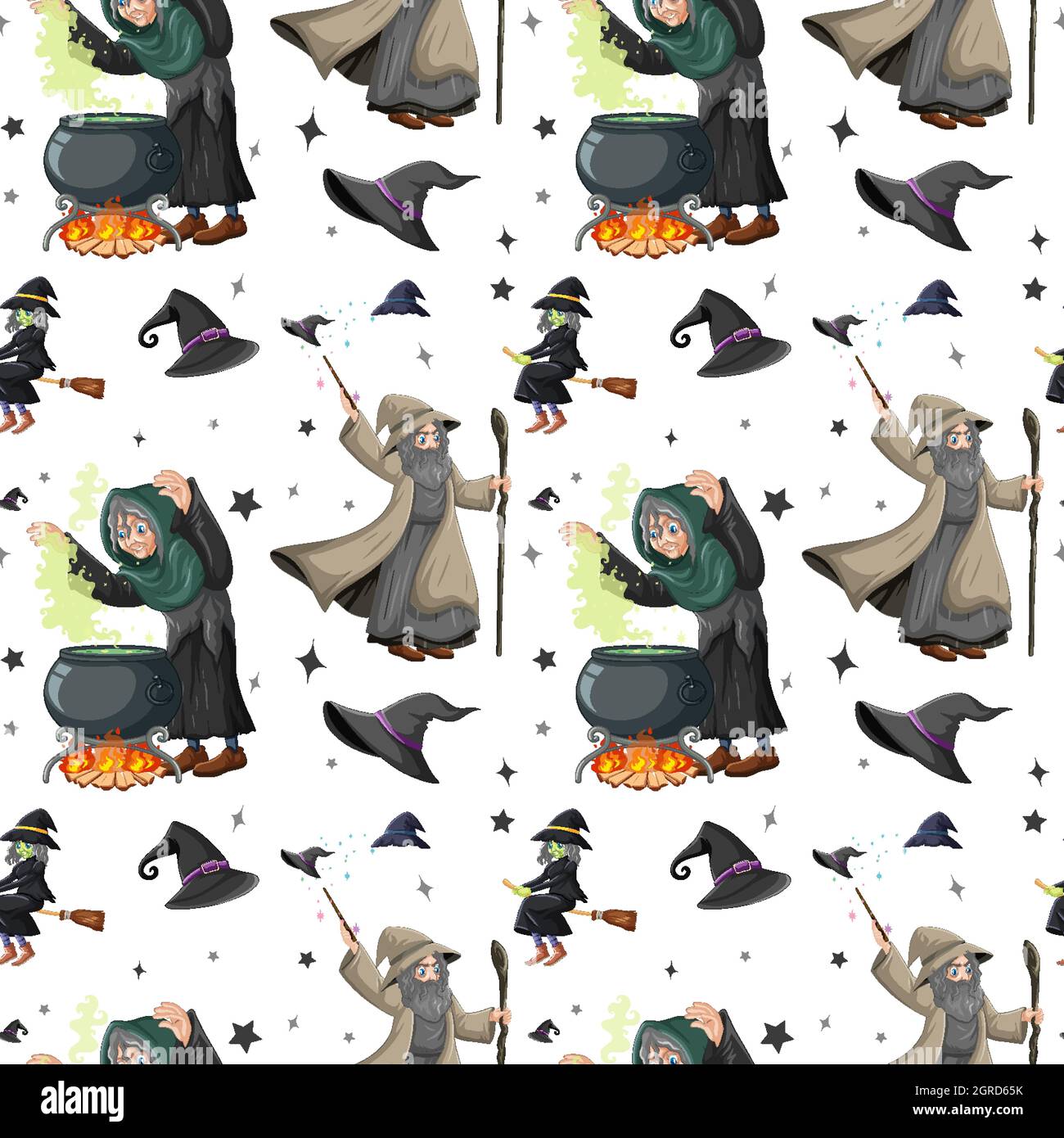 Seamless pattern with witches and elements illustration Stock Vector ...