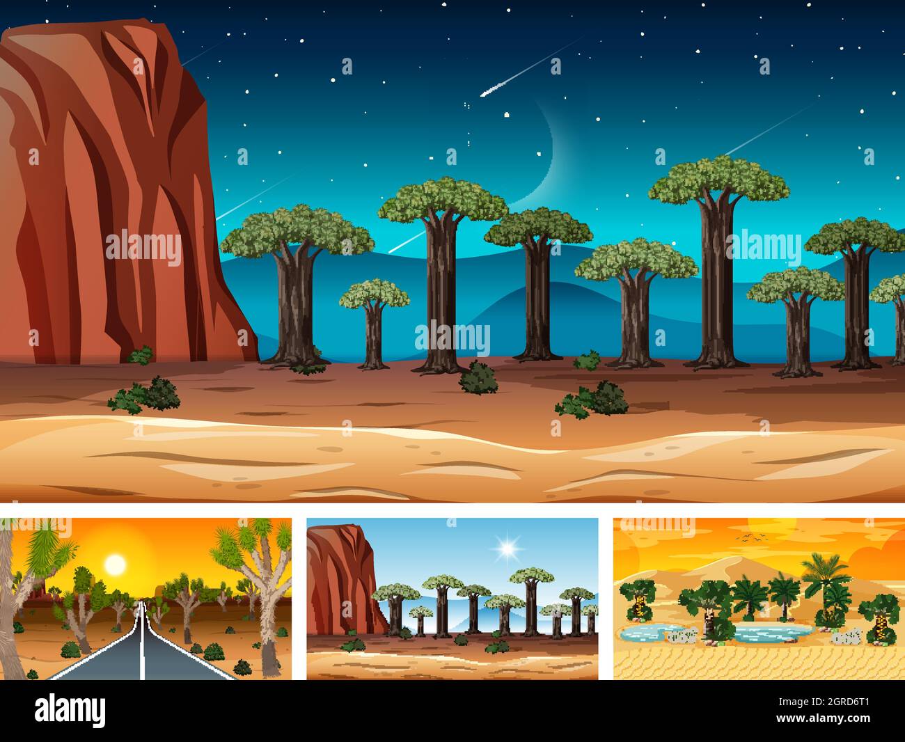 Set of different nature horizontal scenes illustration Stock Vector ...