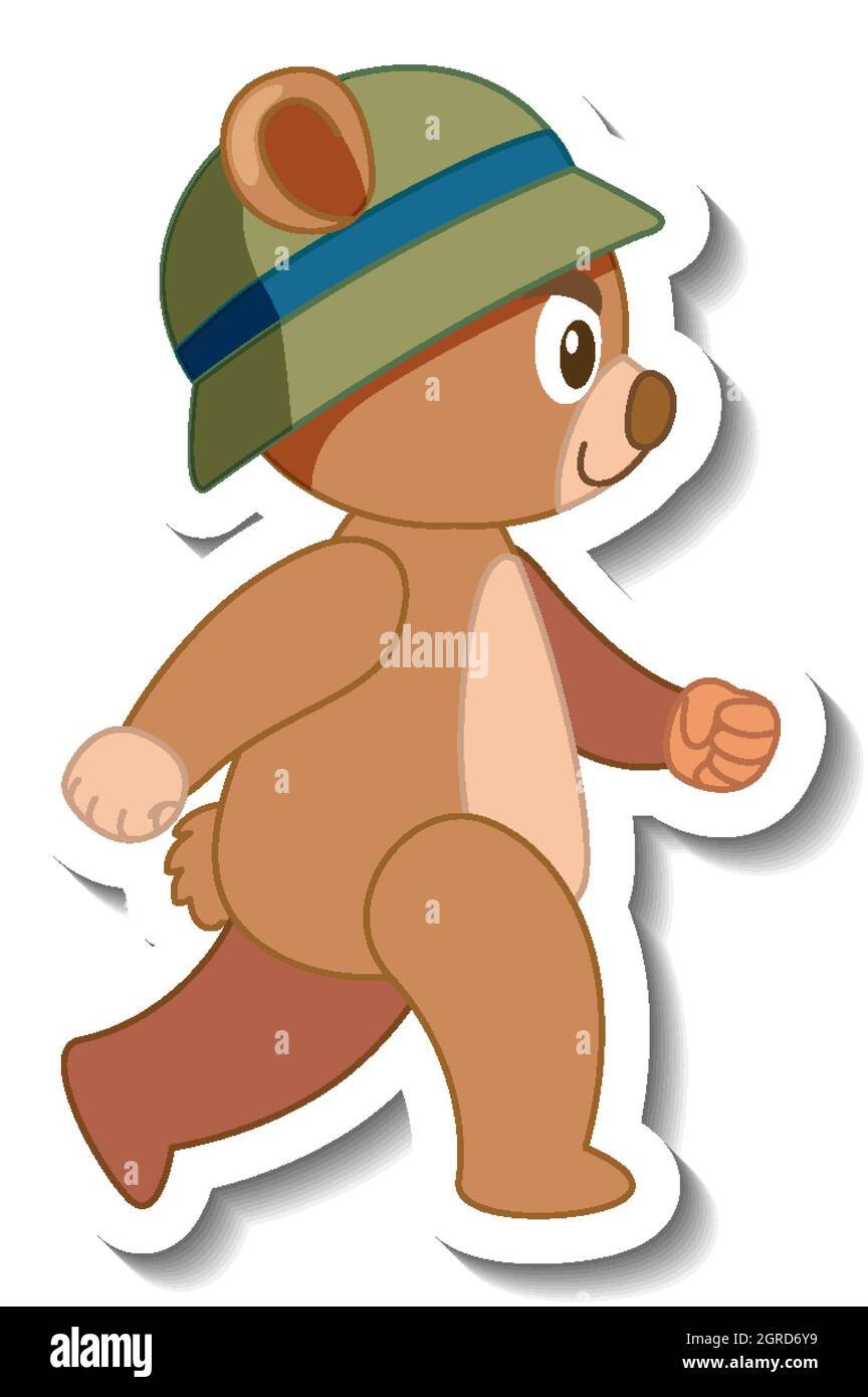 Cute bear cartoon wearing hat sticker side view illustration Stock ...
